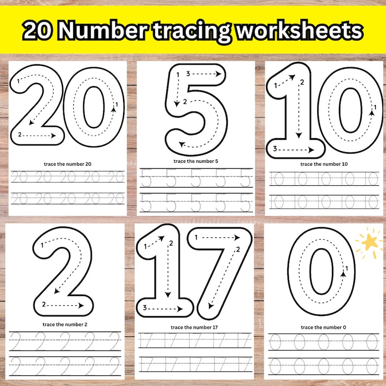 20 Number Tracing Worksheets, Traceable Numbers, Preschool Worksheets ...
