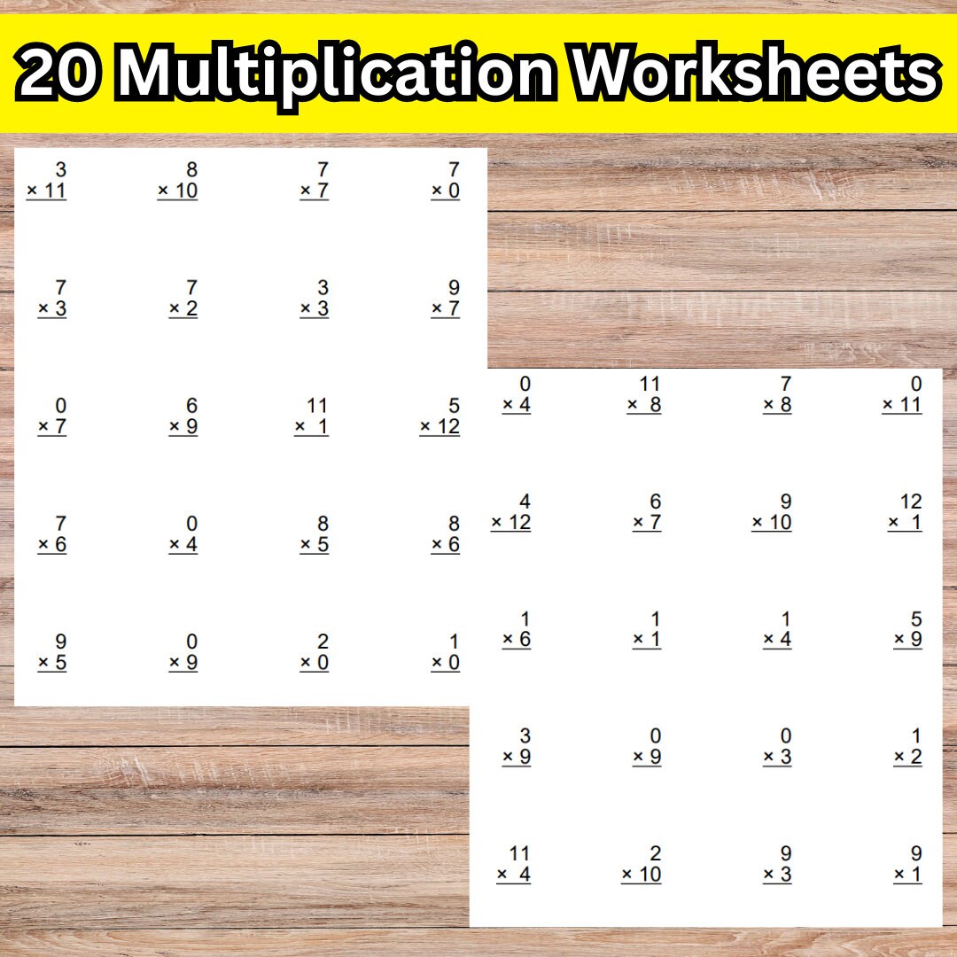 20 Printable Multiplication Worksheets, Fill in the Blanks - Single ...