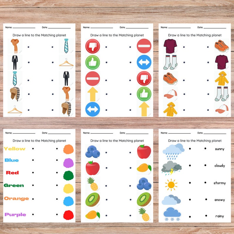 20 Printable Matching Worksheets, Match the Picture, Kindergarten ...