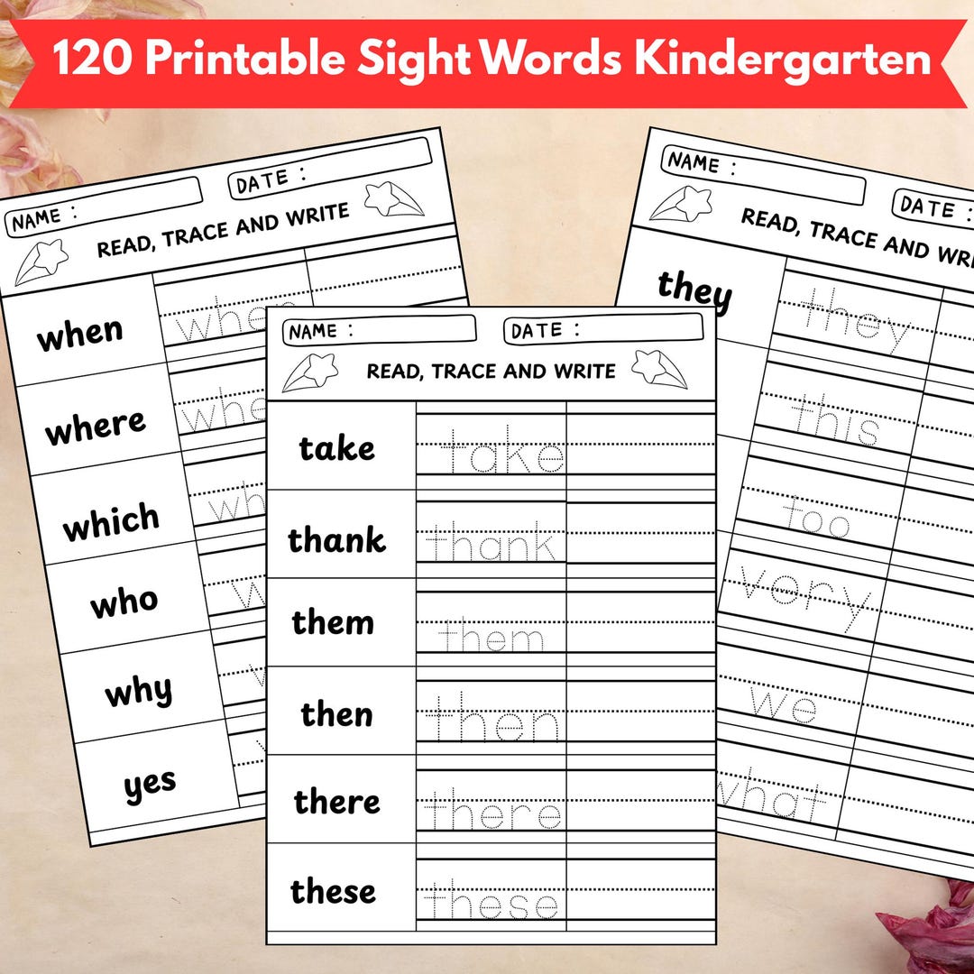 120 Printable Sight Words, Kindergarten Sight Word Worksheets ...