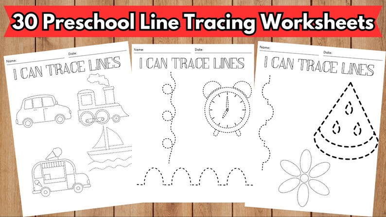 30 Preschool Line Tracing Worksheets Bundle, Line Trace Page Printable ...