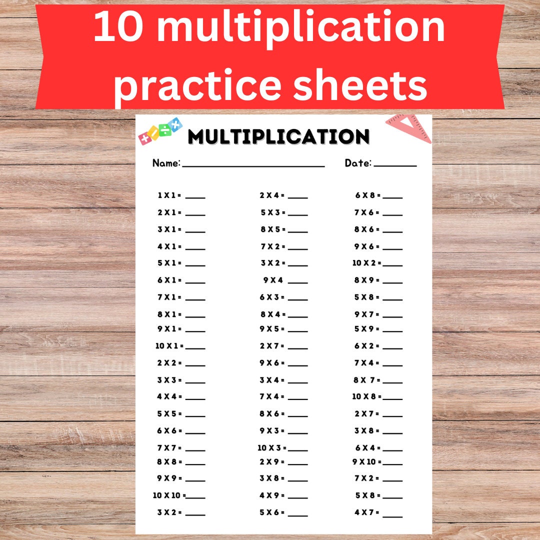 10 Printable Multiplication Worksheets, Fill in the Blanks - Single ...
