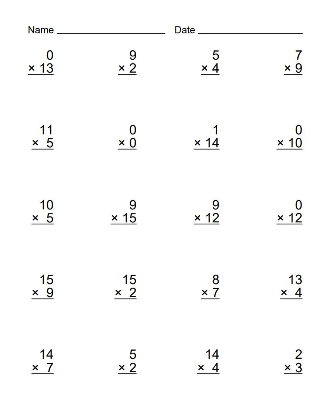 24 Printable Multiplication Worksheets, Fill in the Blanks - Single ...