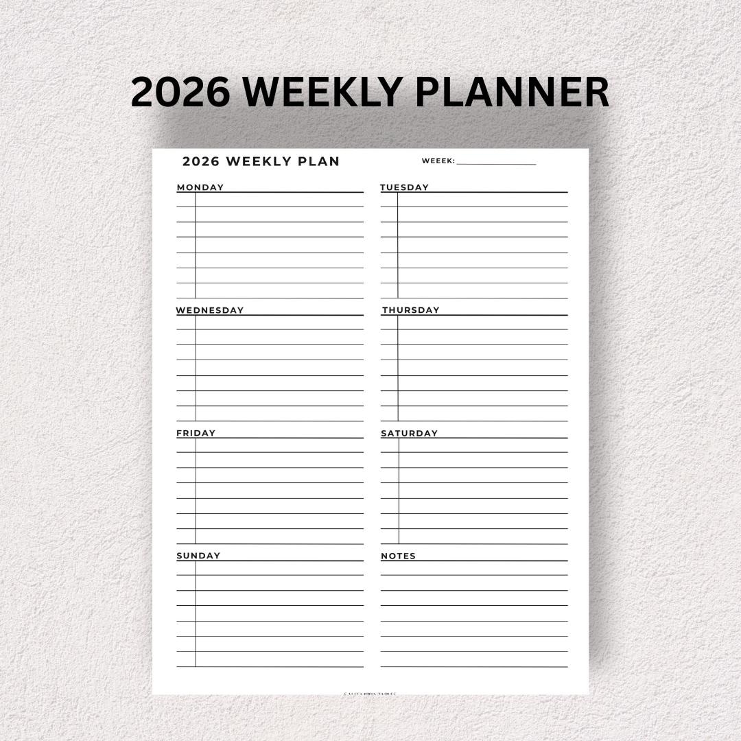 2026 Weekly Planner Printable: Letter Size (PDF Download) - Etsy