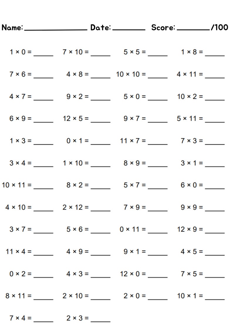 20 Printable Multiplication Worksheets, Fill in the Blanks - Single ...