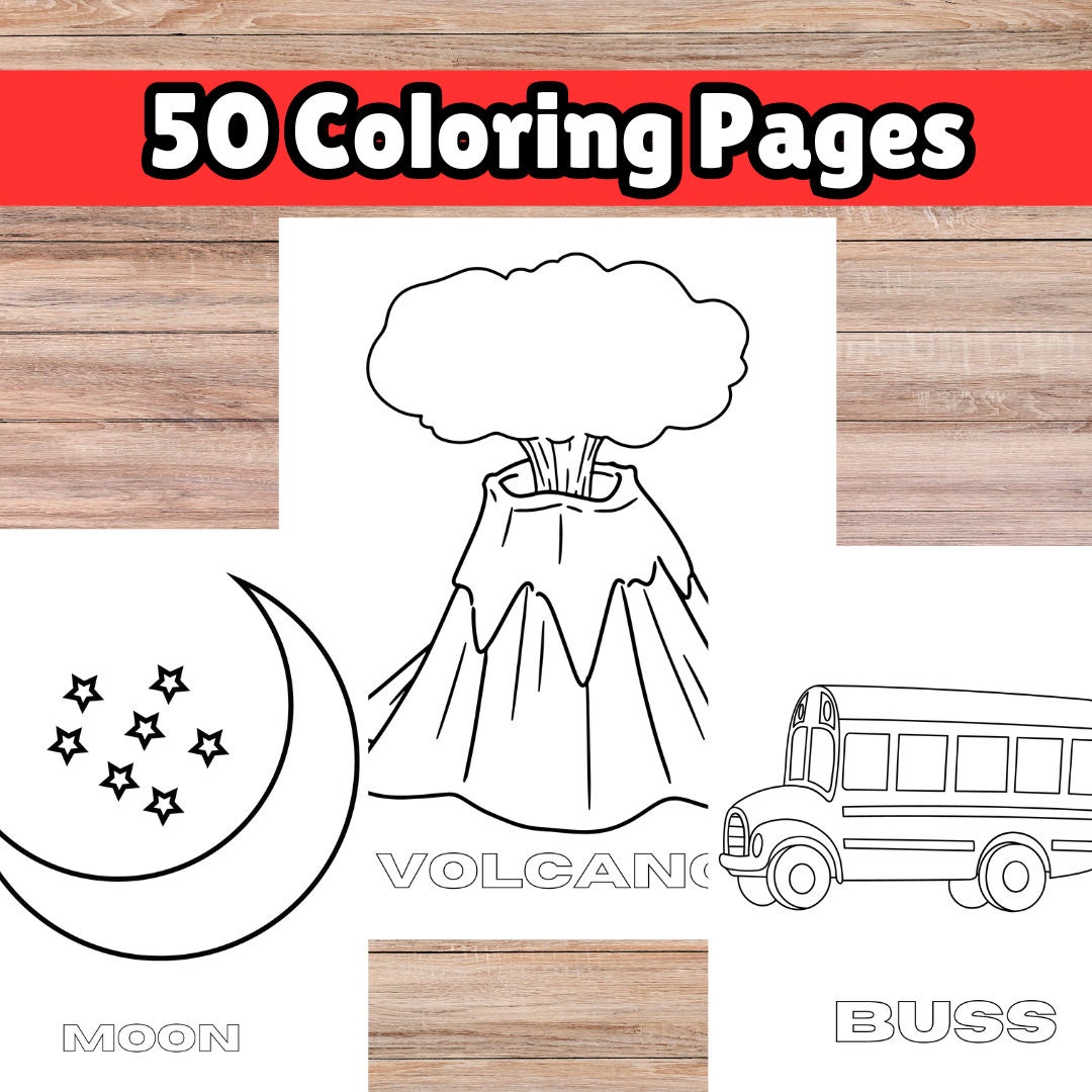 50 Easy Coloring Pages for Kids, Coloring Page Bundle Wall Art ...