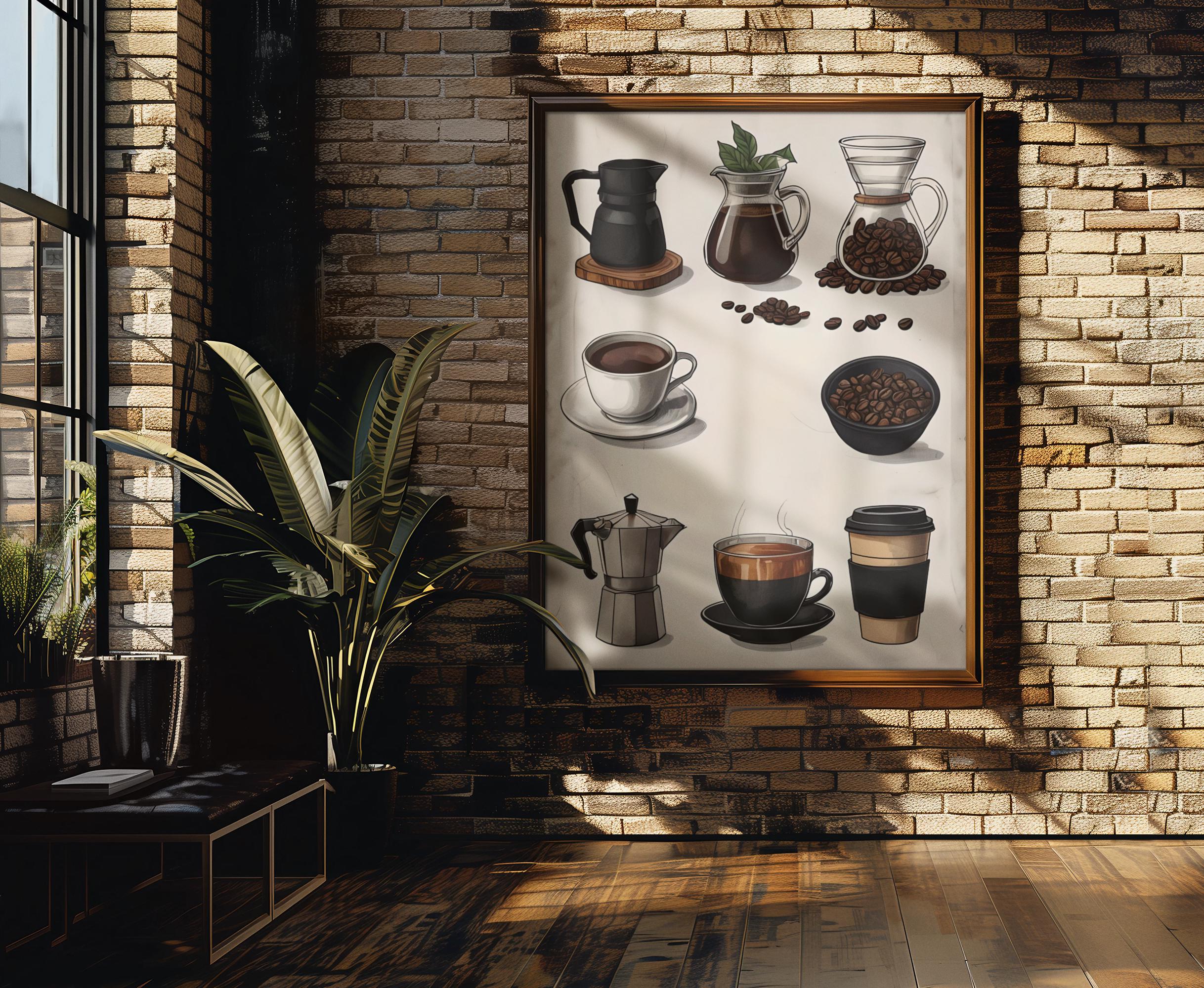 Retro Vintage Coffee Chart Digital Poster | Coffee Bar Supplies Art ...