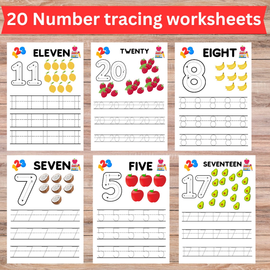 20 Number Tracing Worksheets, Traceable Numbers, Preschool Worksheets ...