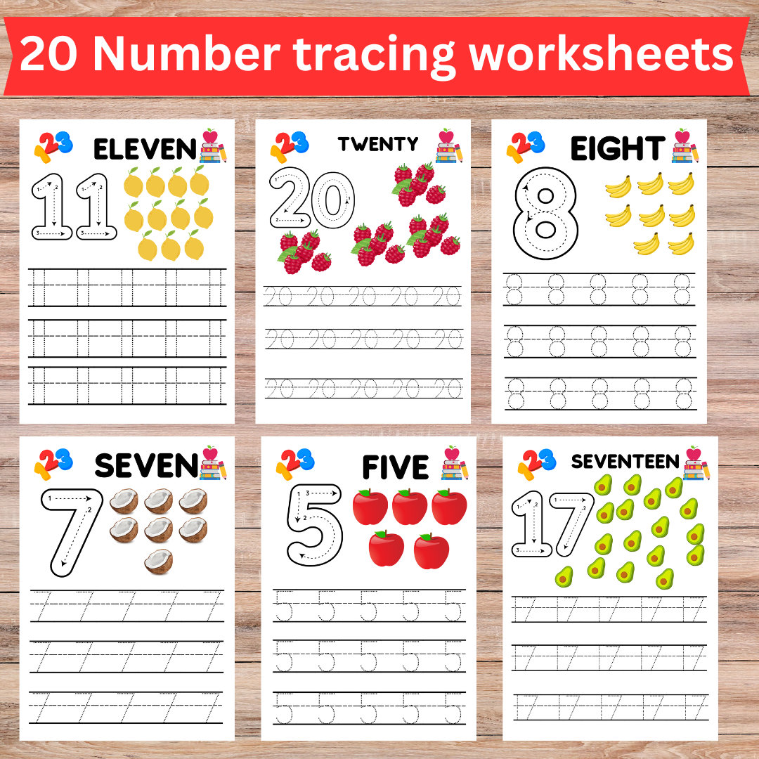 20 Number Tracing Worksheets, Traceable Numbers, Preschool Worksheets ...