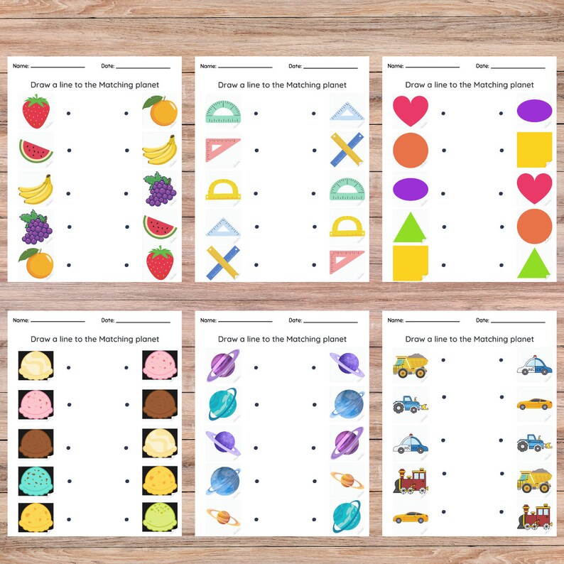 20 Printable Matching Worksheets, Match the Picture, Kindergarten ...