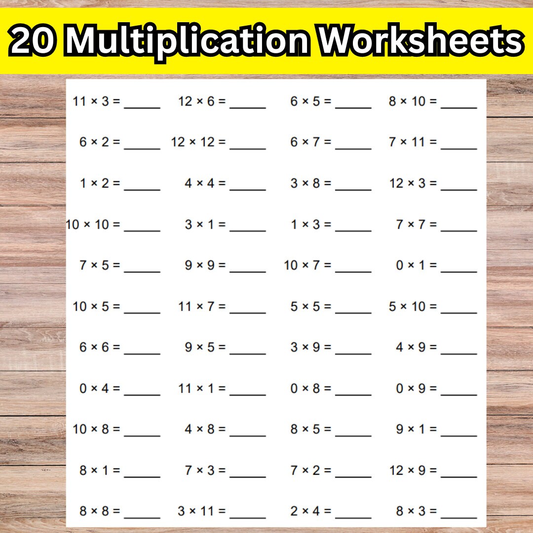 20 Printable Multiplication Worksheets, Fill in the Blanks - Single ...