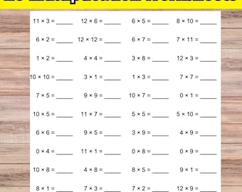 10 Printable Multiplication Worksheets, Fill in the Blanks Single Digit ...