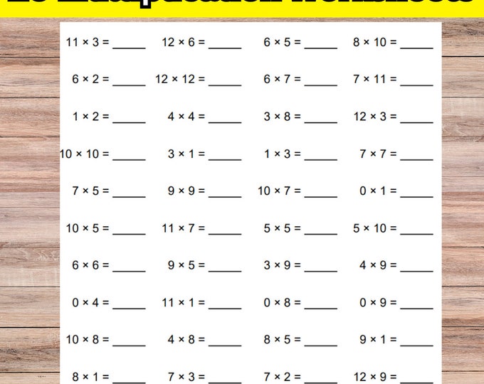 10 Printable Multiplication Worksheets, Fill in the Blanks - Single ...