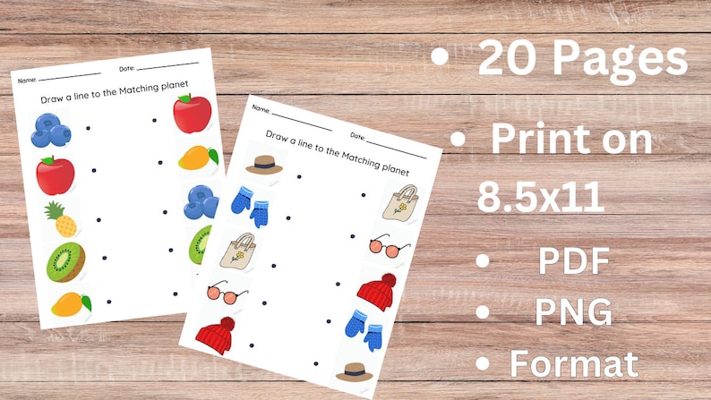 20 Printable Matching Worksheets, Match the Picture, Kindergarten ...