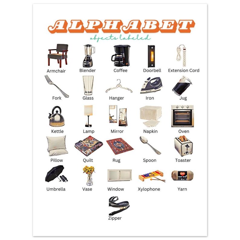 ABC Alphabet Poster for Kids Learn Letters With Household Items ...