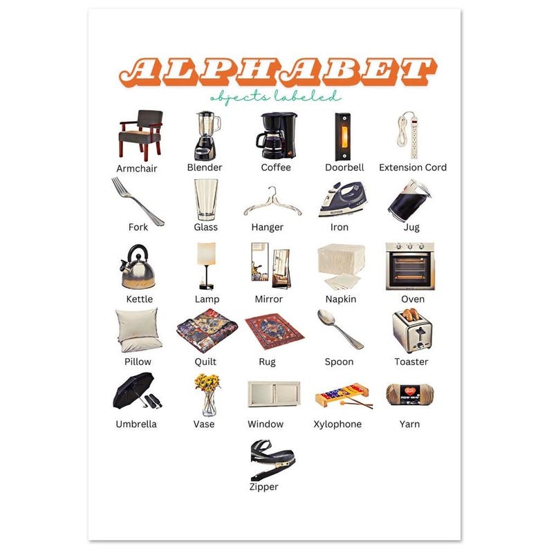 ABC Alphabet Poster for Kids Learn Letters With Household Items ...