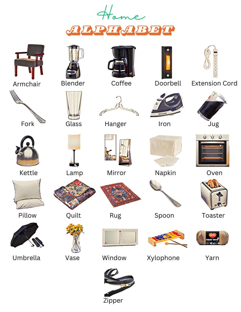 Household Objects Alphabet Work Sheet - Etsy
