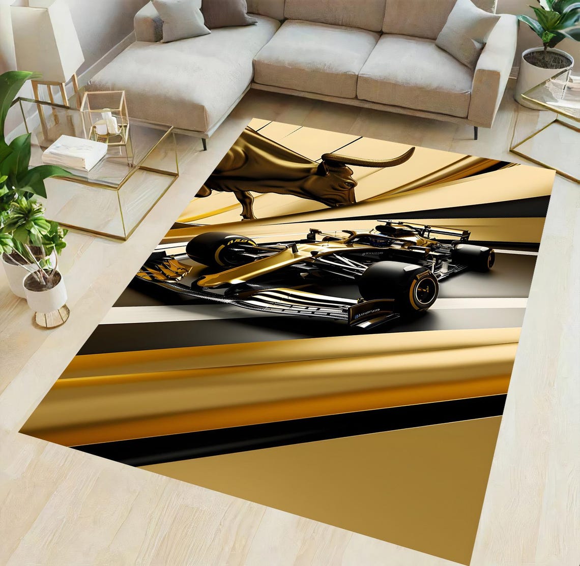 Gold Formula 1 Racing Rug: Luxury Sports Car Area Rug - Etsy