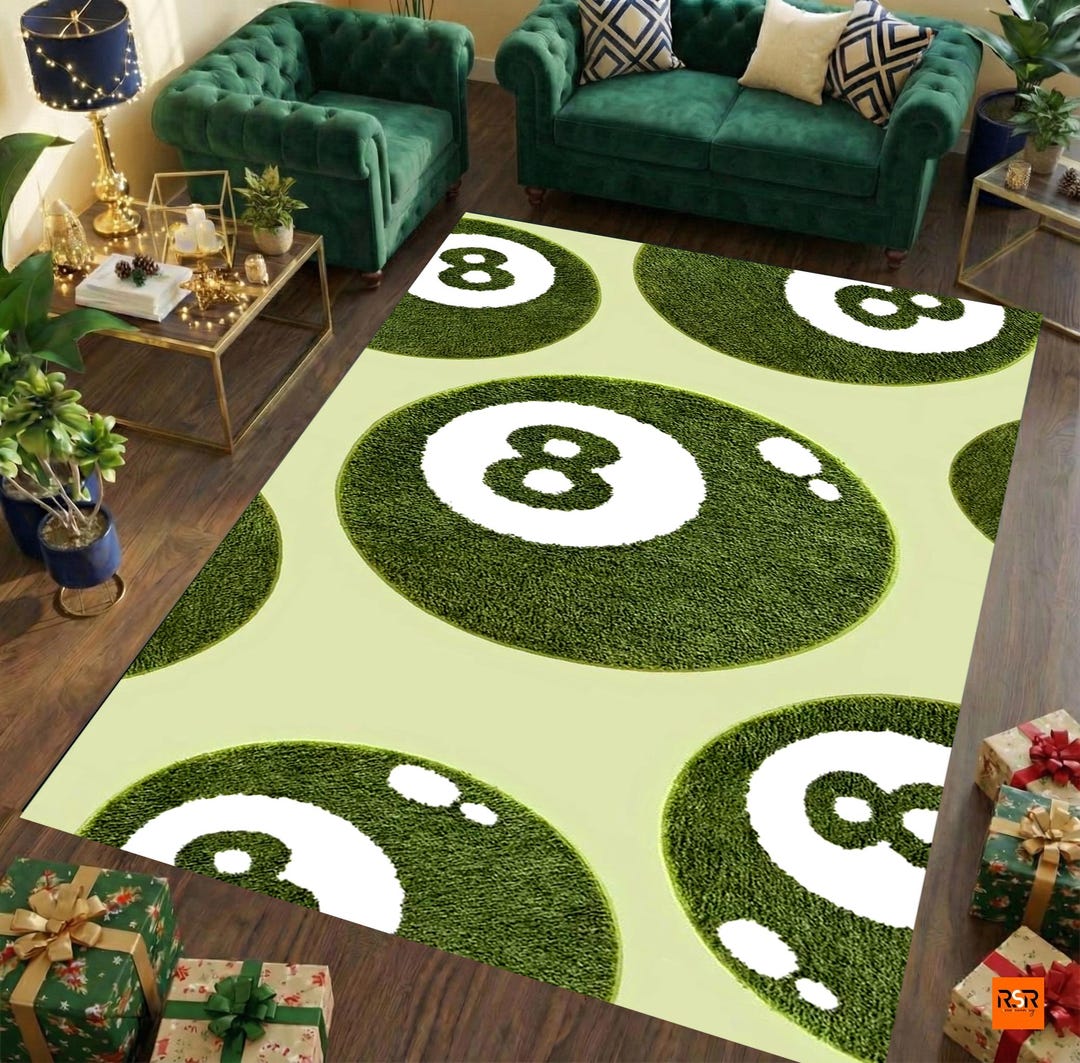 Green 8 Ball Pool Area Rug - Etsy