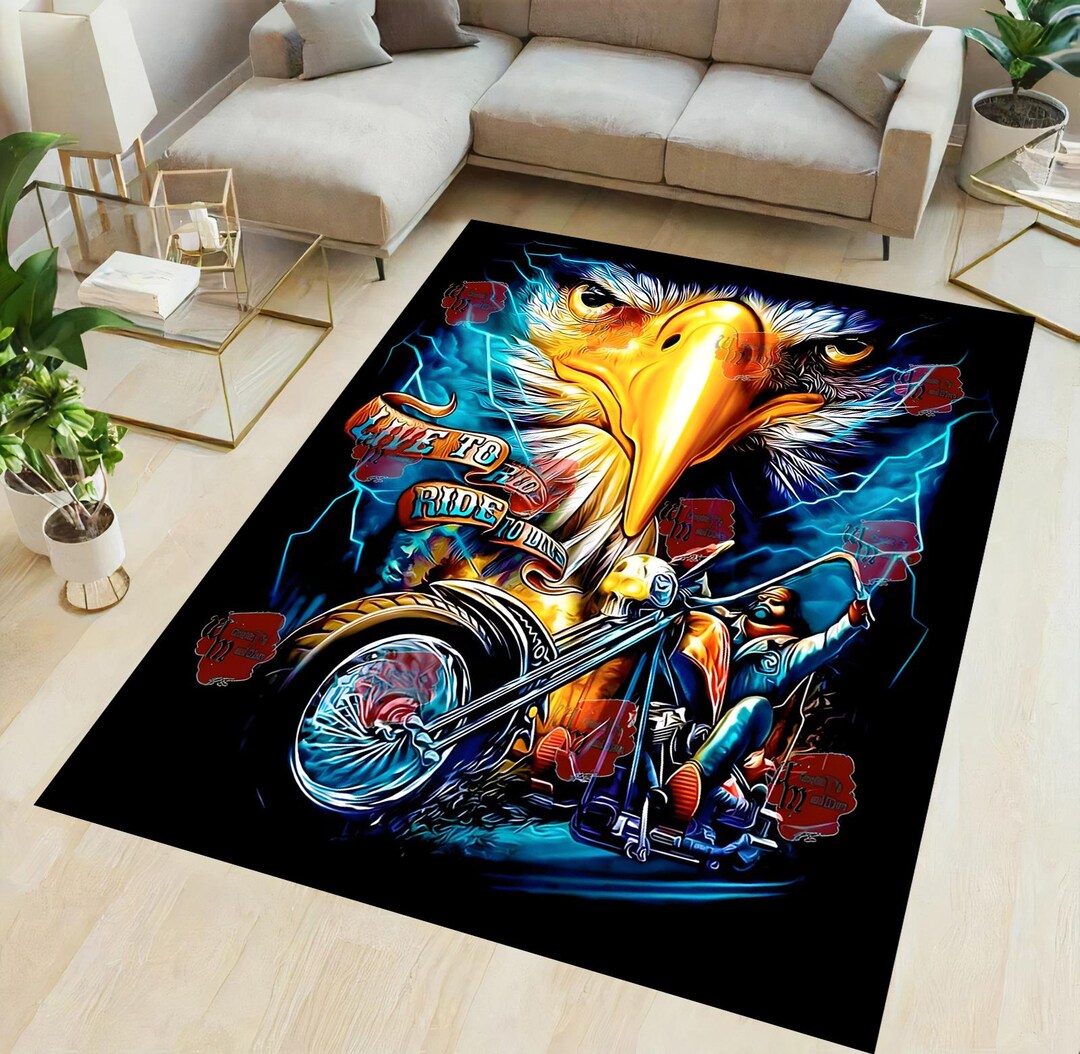 Biker Rug: Eagle Motorcycle Art, Modern Home Decor - Etsy