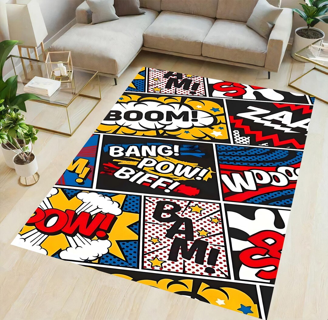 Comic Book Style Rug,pop Art Carpet,cartoon Sound Effects,retro Comic ...