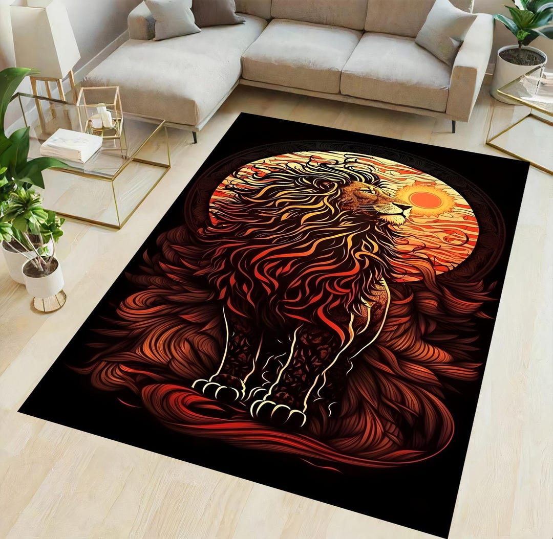 Lion Sun Rug,animal Rug,sunset Lion Rug,wildlife Rug,luxury Lion Carpet ...