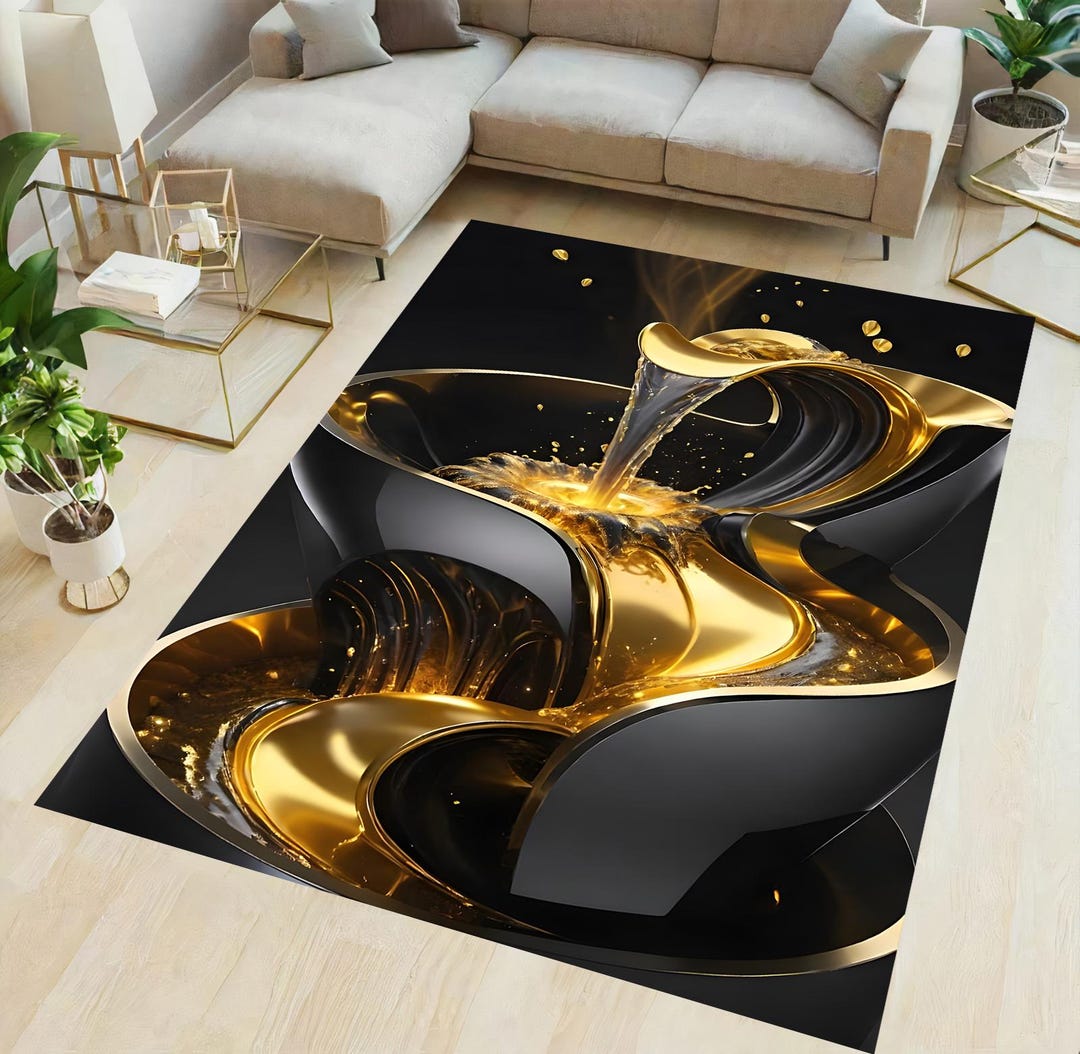 Gold Rug,gold Flow Carpet,liquid Gold Decor,waterfall Rug,black Rug ...