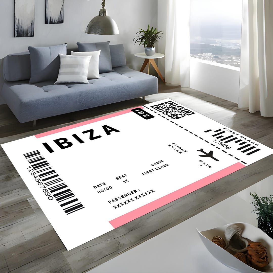 Ibiza Boarding Pass Rug: Modern Travel Ticket Design - Etsy