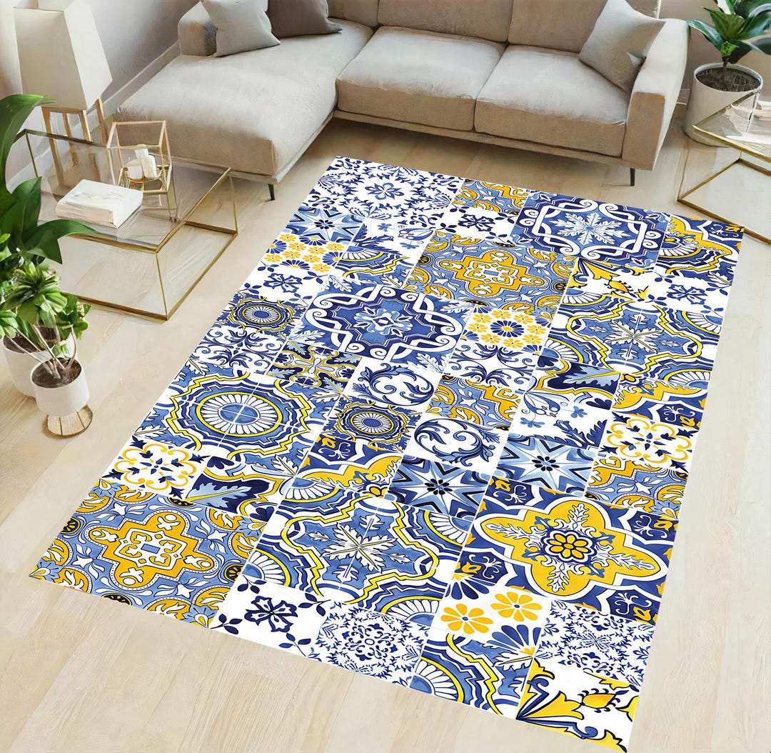 Mediterranean Tile Rug: Vintage Mosaic Style, Living Room Decor - Etsy