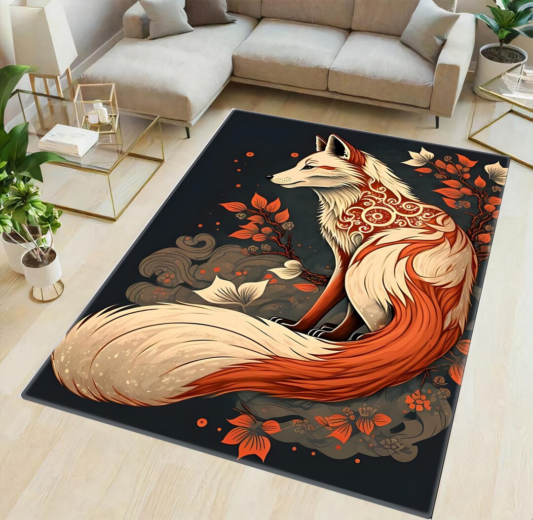 Japanese Kitsune Fox Rug: Elegant Forest Animal Decor - Etsy