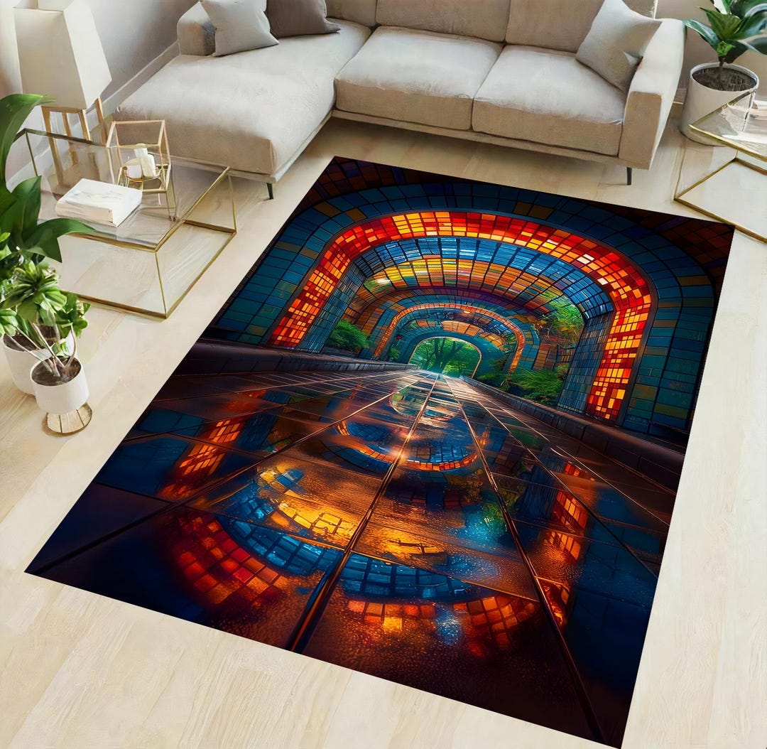 Stained Glass Tunnel Rug: Modern Colorful Mosaic Decor - Etsy
