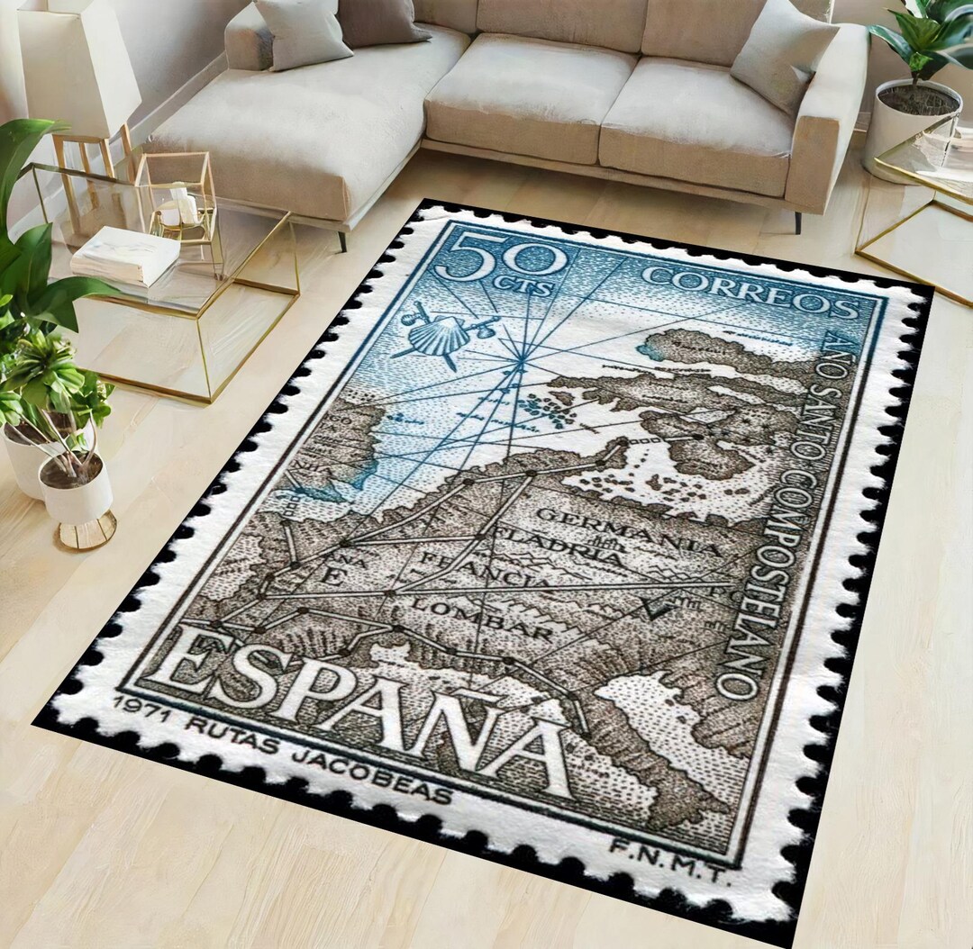 Vintage Stamp Rug,historical Map Rug,classic Postal Carpet,spain ...
