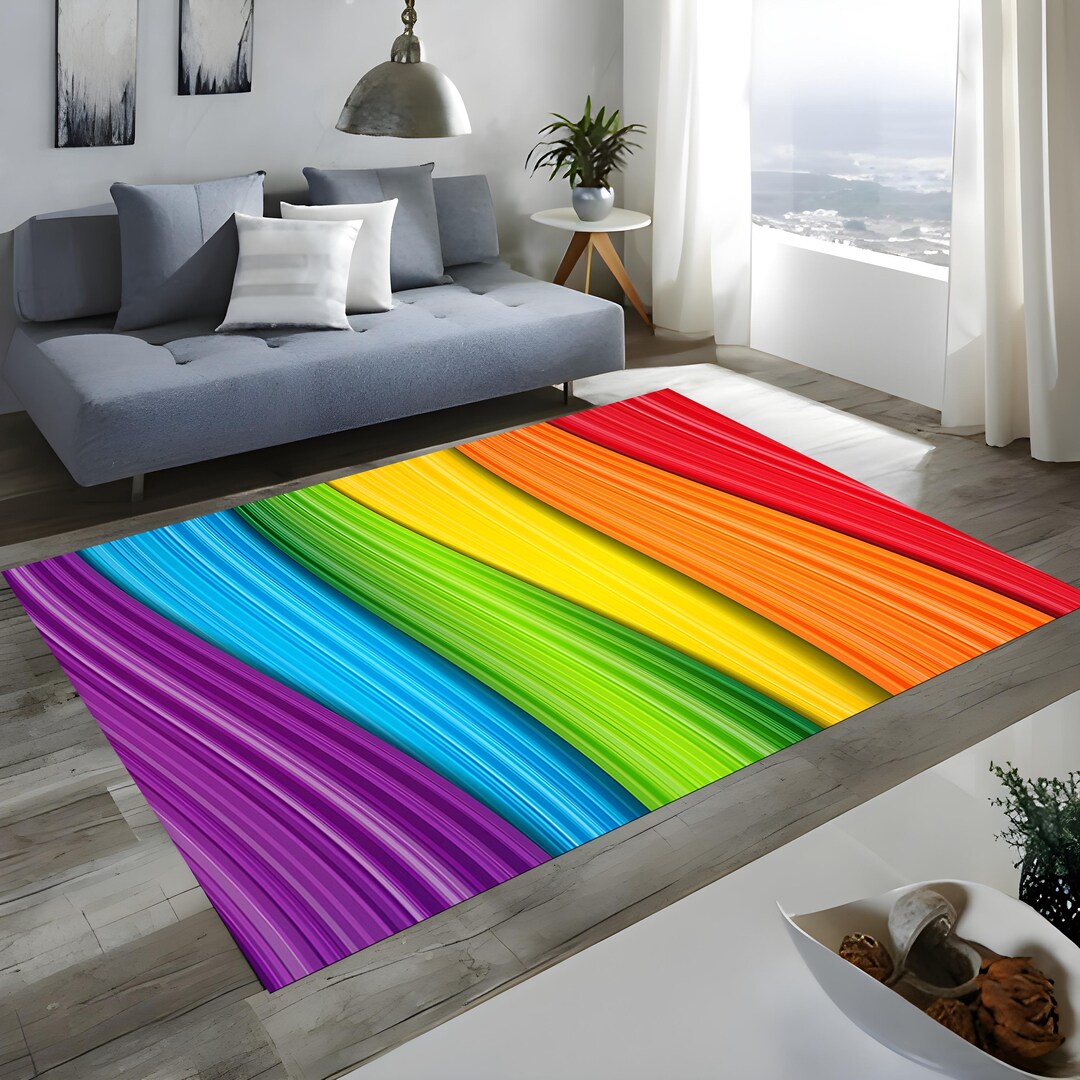 Rainbow Striped Rug,colorful Floor Mat,multicolor Room Carpet,living ...
