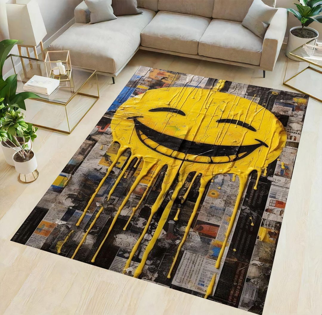Smiley Face Rug,dripping Paint Decor,abstract Art Rug,modern Pop Art ...
