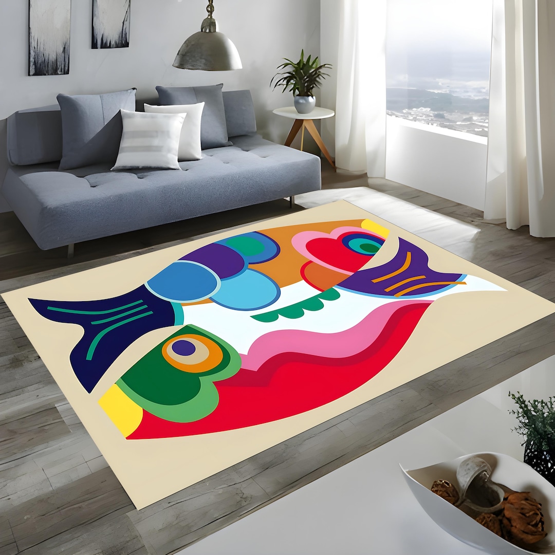 Colorful Fish Rug,modern Art Carpet,abstract Fish Decor,playful Animal ...