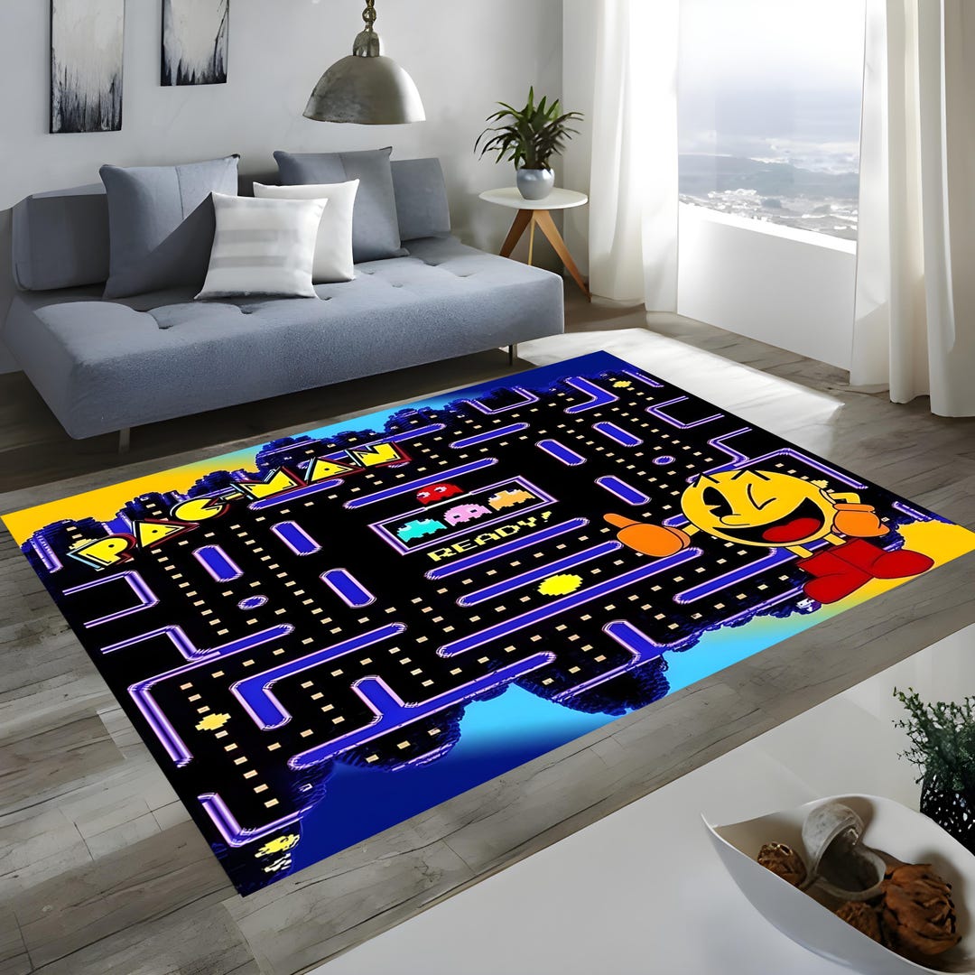 Pac-man Rug,retro Arcade Game Rug,classic Video Game Decor,gaming Room ...