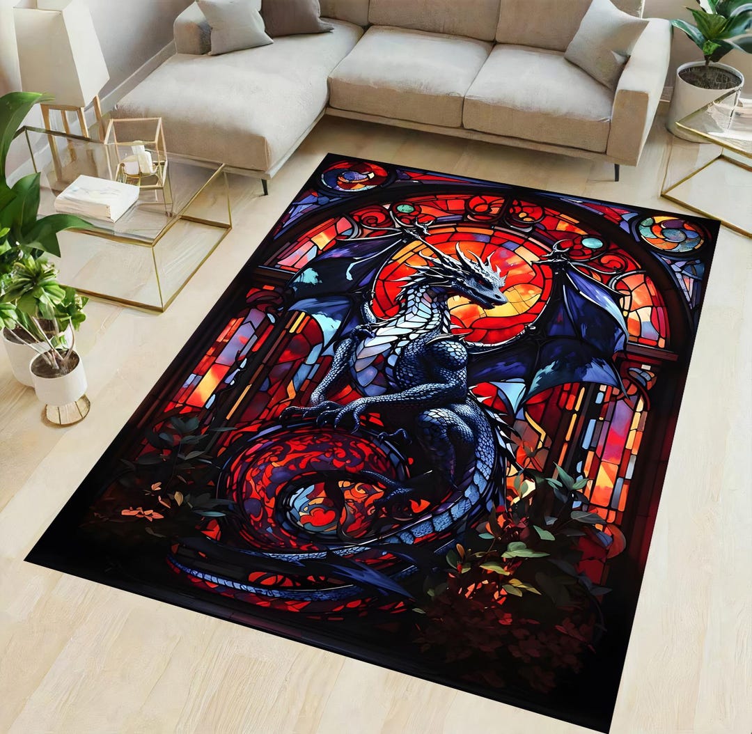 Gothic Dragon Area Rug: Fantasy Decor, Mythical Creature Mat - Etsy
