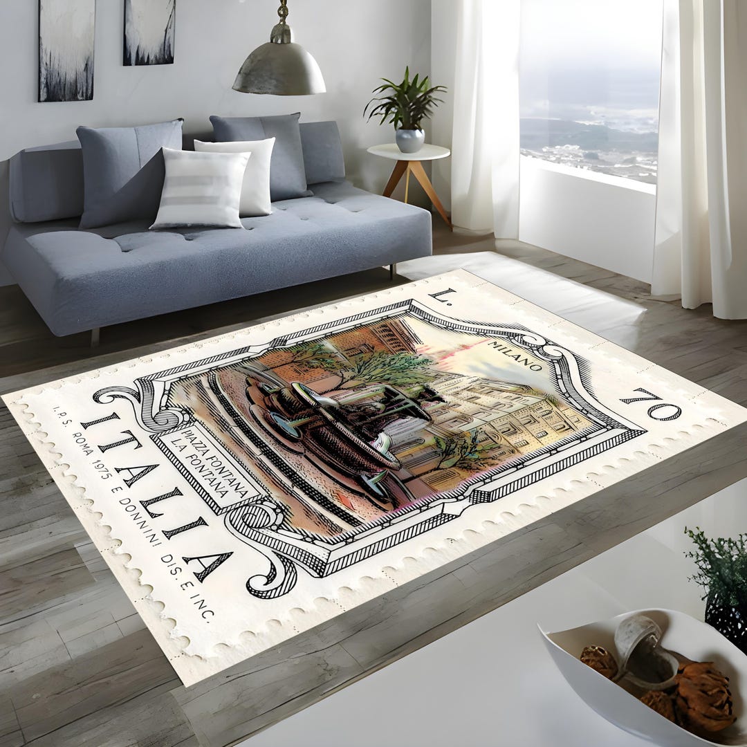 Vintage Italian Stamp Rug: Milano Art, Travel Decor - Etsy