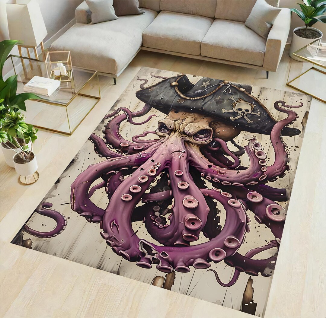 Pirate Octopus Rug: Fun Sea Monster Floor Mat - Etsy