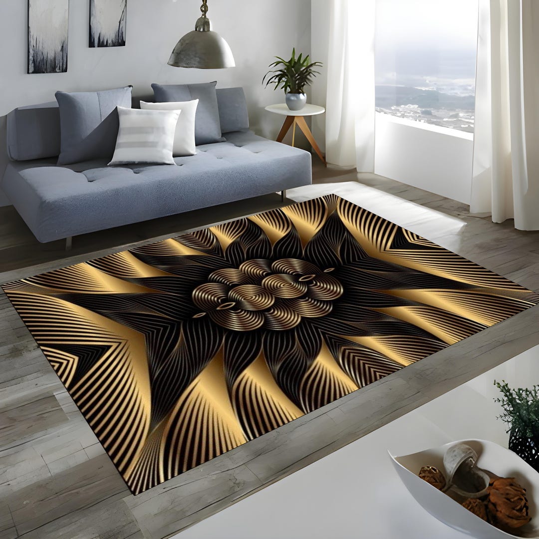 Luxury Abstract Gold Rug: Modern Geometric Carpet - Etsy
