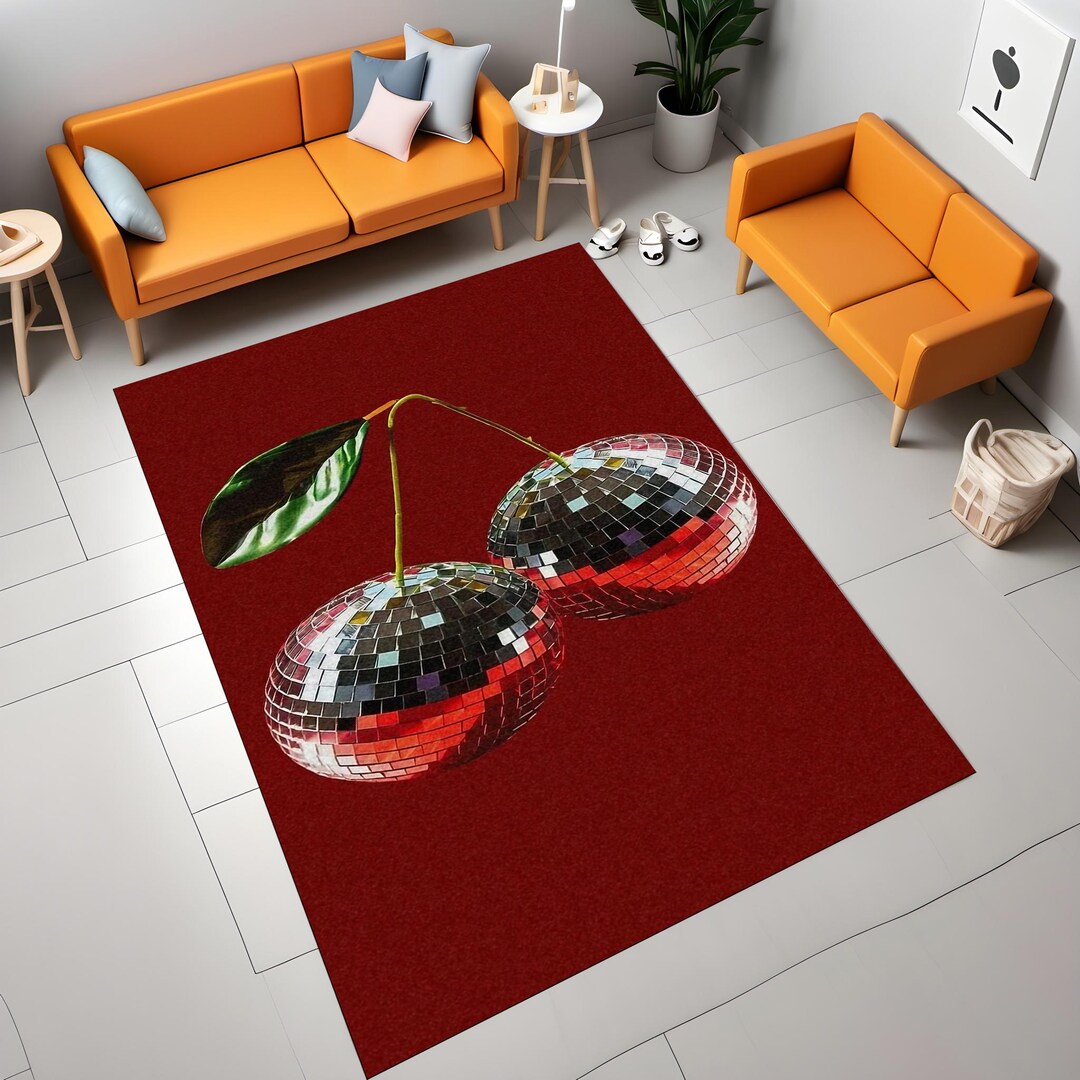 Disco Cherry Rug: Retro Pop Art Red Carpet - Etsy