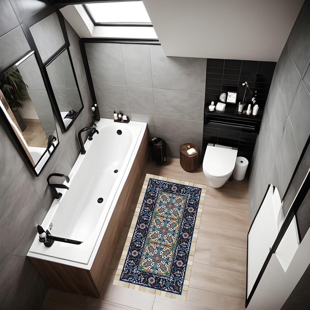 Turkish Tile Mat,floral Bath Rug,vintage Bath Mat,puffy Bath Rug ...