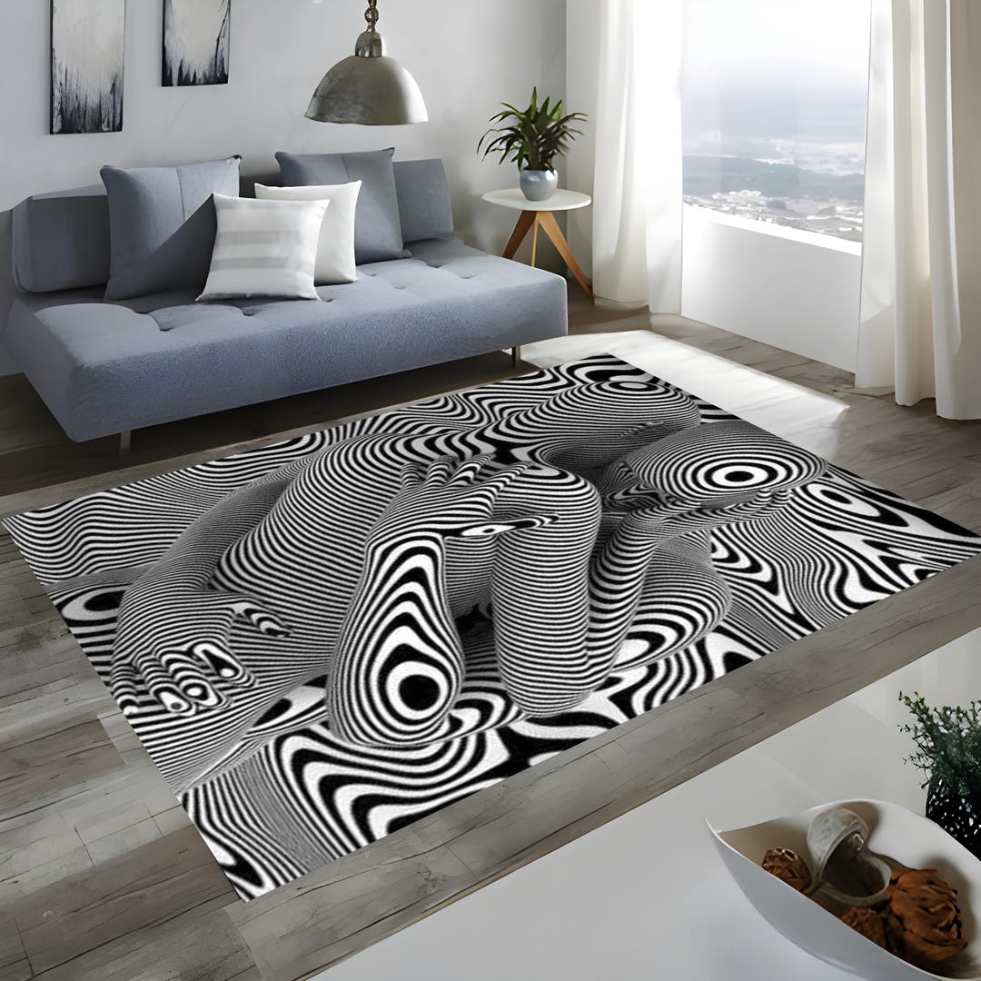 Optical Illusion Rug,hypnotic Rug,3d Pattern Rug,wavy Line Pattern ...