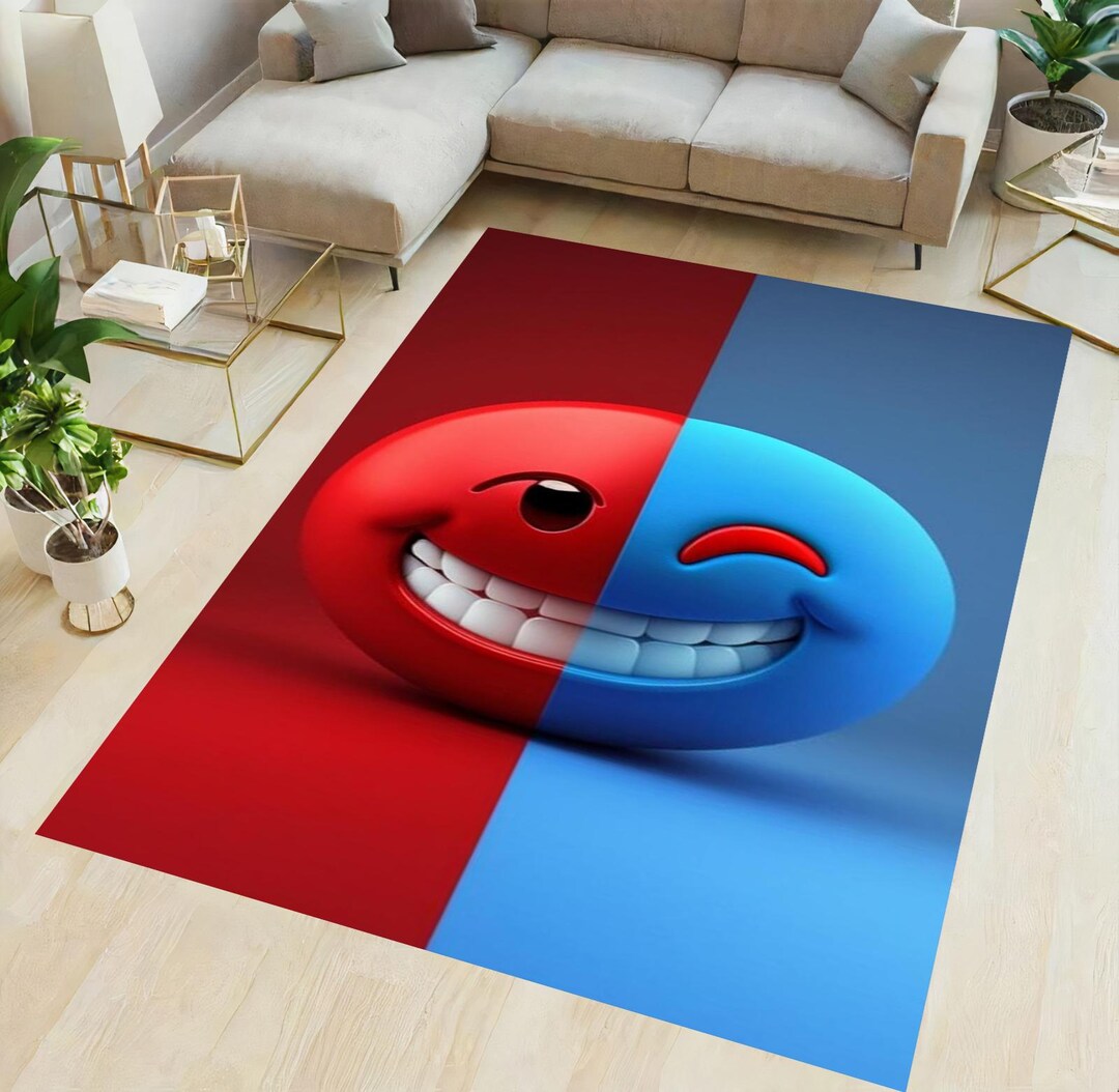Emoji Rug,happy Face Rug,cartoon Rug,red Blue Rug,fun Rug,smiley Face ...