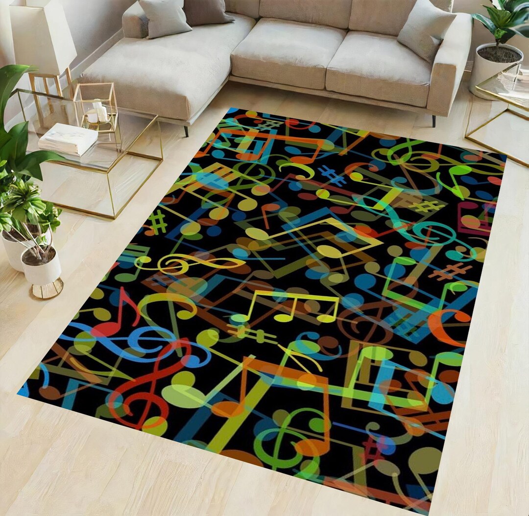 Music Notes Rug,colorful Music Rug,musical Symbols Rug,music Lover's ...