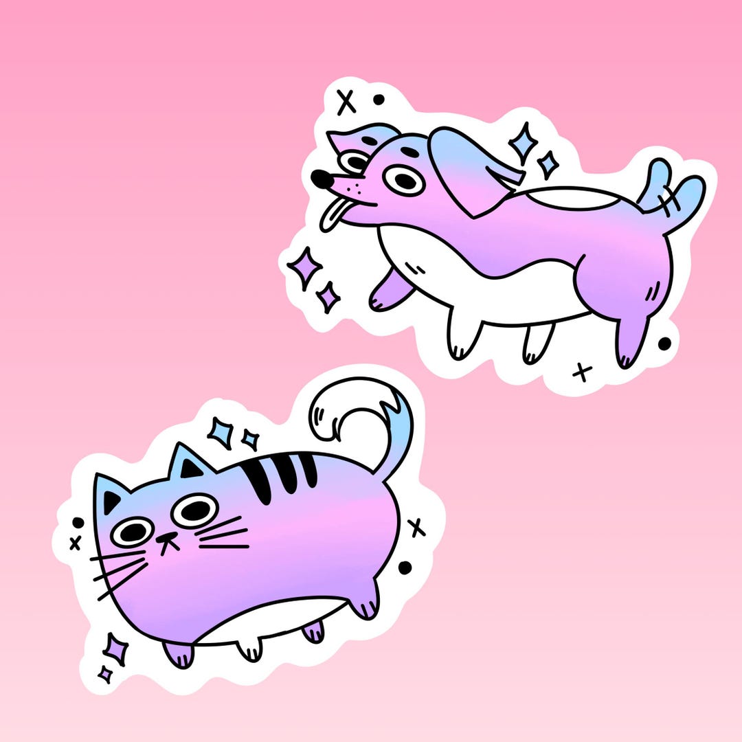 Holographic Dog and Cat Sticker Set Dog Sticker, Cat Sticker ...