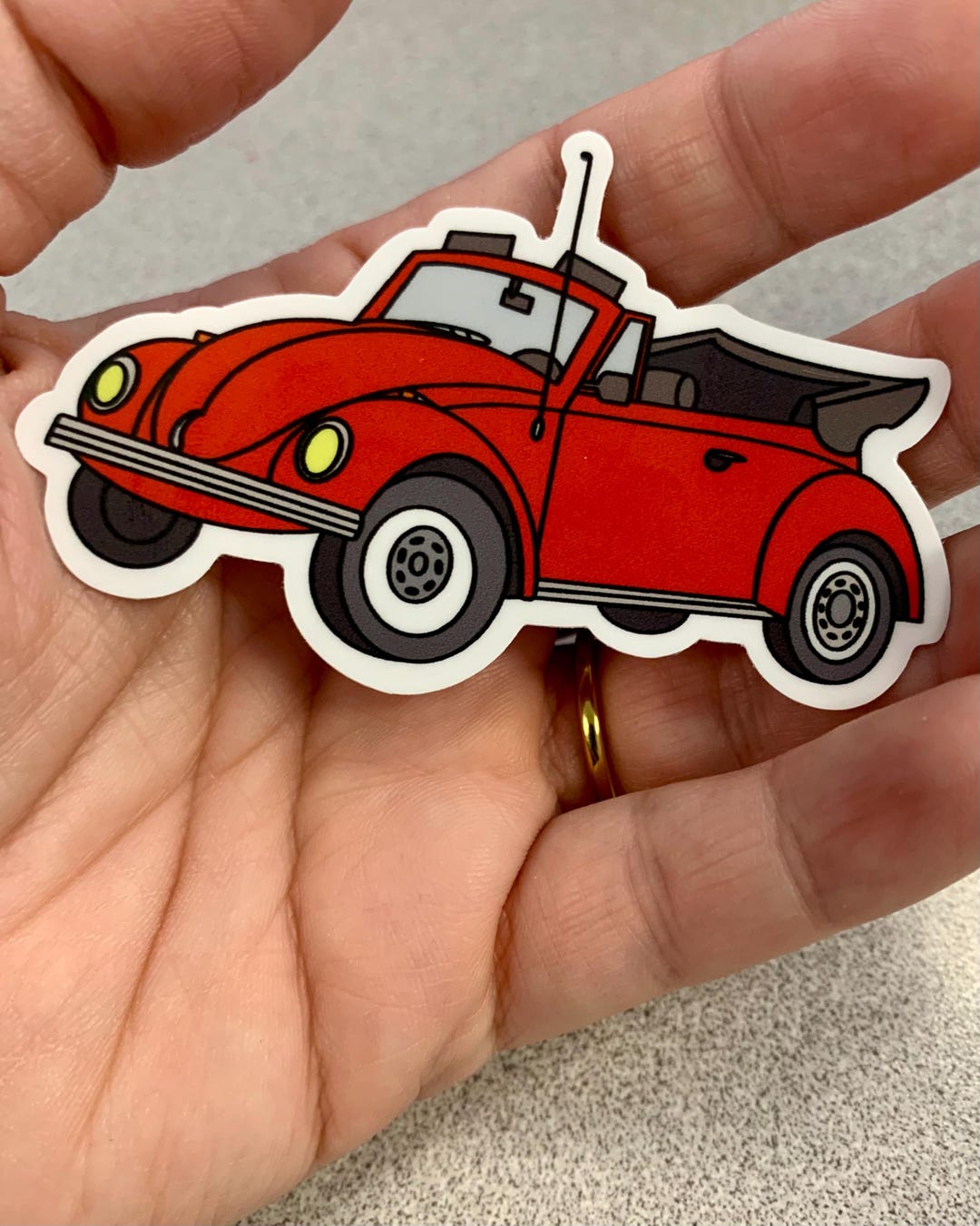 Vintage Red Volkswagen Beetle Sticker 3x3in Vintage Red VW Bug Car ...