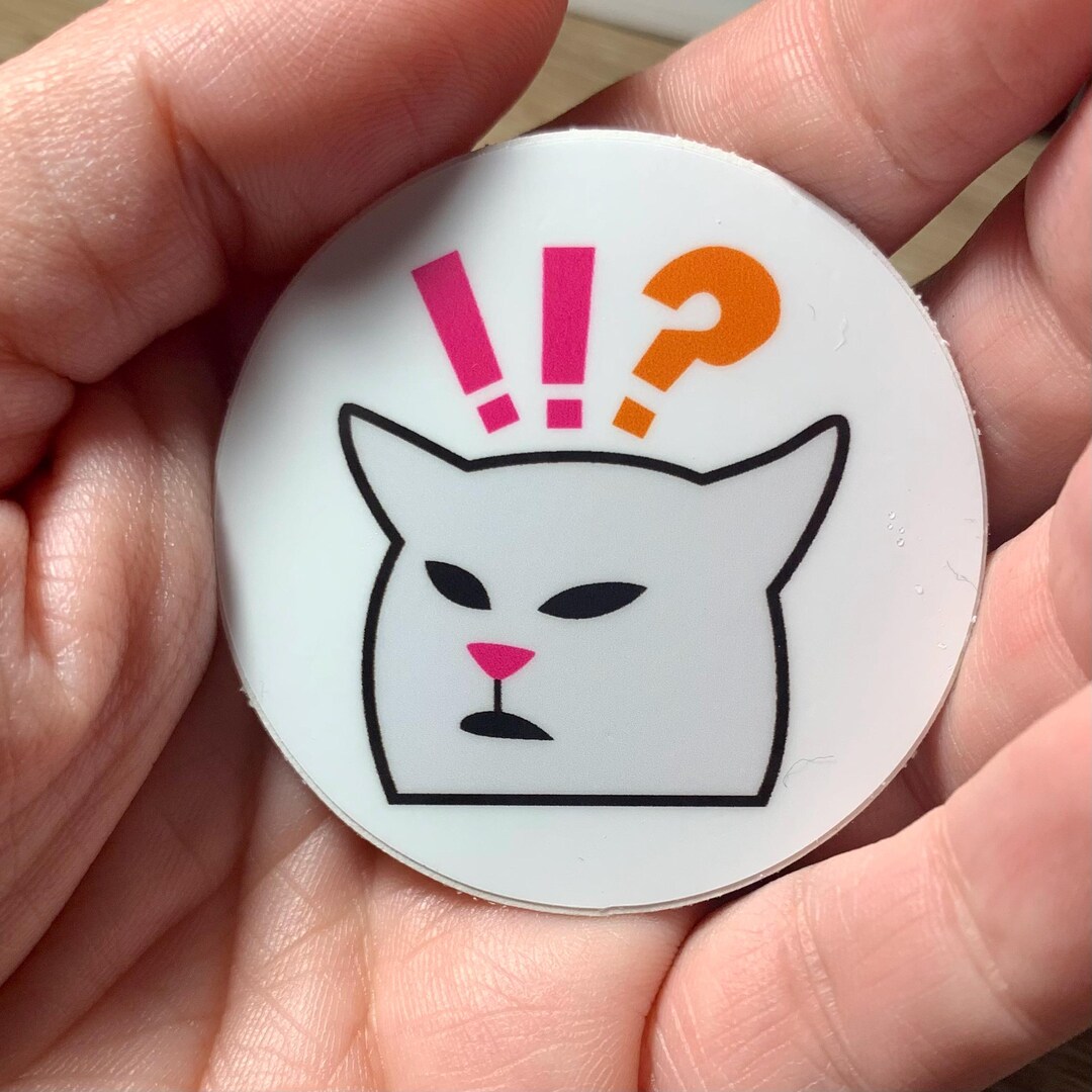 Confused Cat Meme Sticker (2x2) - Funny Cartoon Cat Sticker - Cute ...