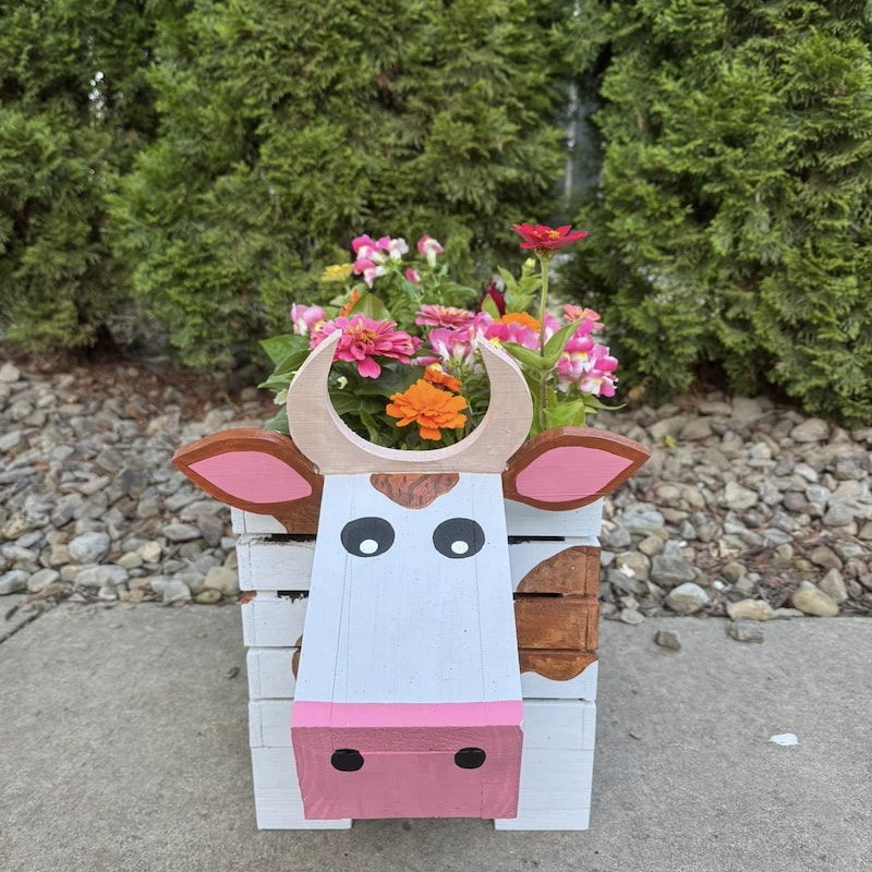 Wooden Cow Planter - Etsy