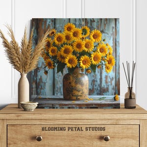 Sunflower Wall Art, Canvas or Poster, Rustic Farmhouse Decor, Living ...